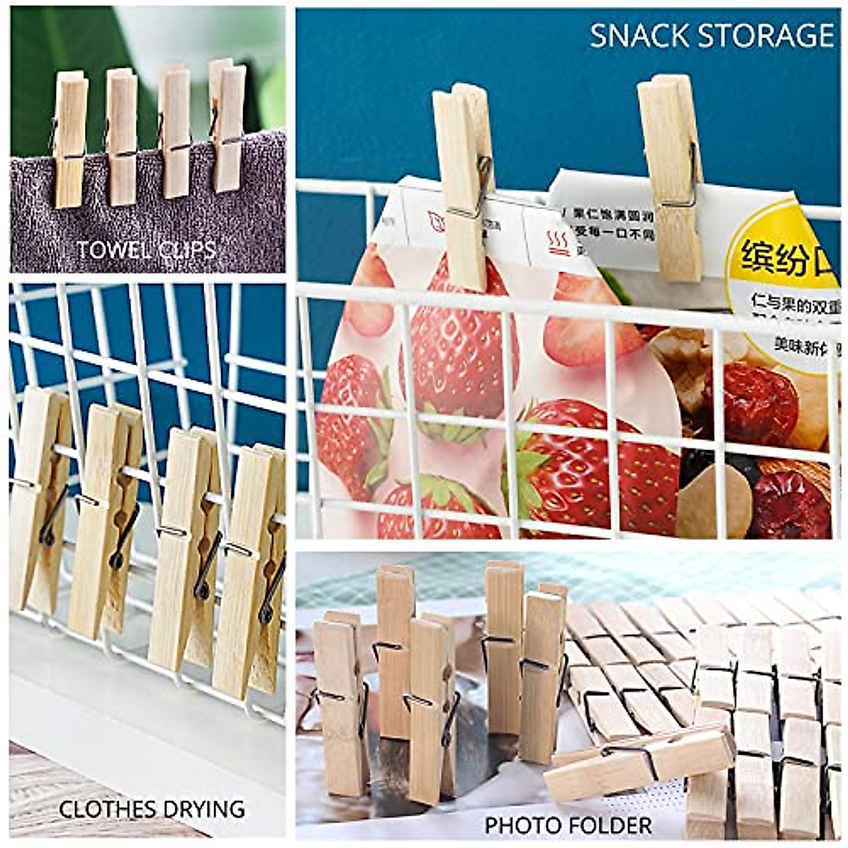 Loliyas Clothes Pins, Bamboo Wooden Clothespins Wood Clips, 40 Pack 2.4 Inch Small Close Pins Clothing Pins Clothes Pegs for Photos Crafts Pictures Baby Hanging Clothes Clothesline Laundry Clip