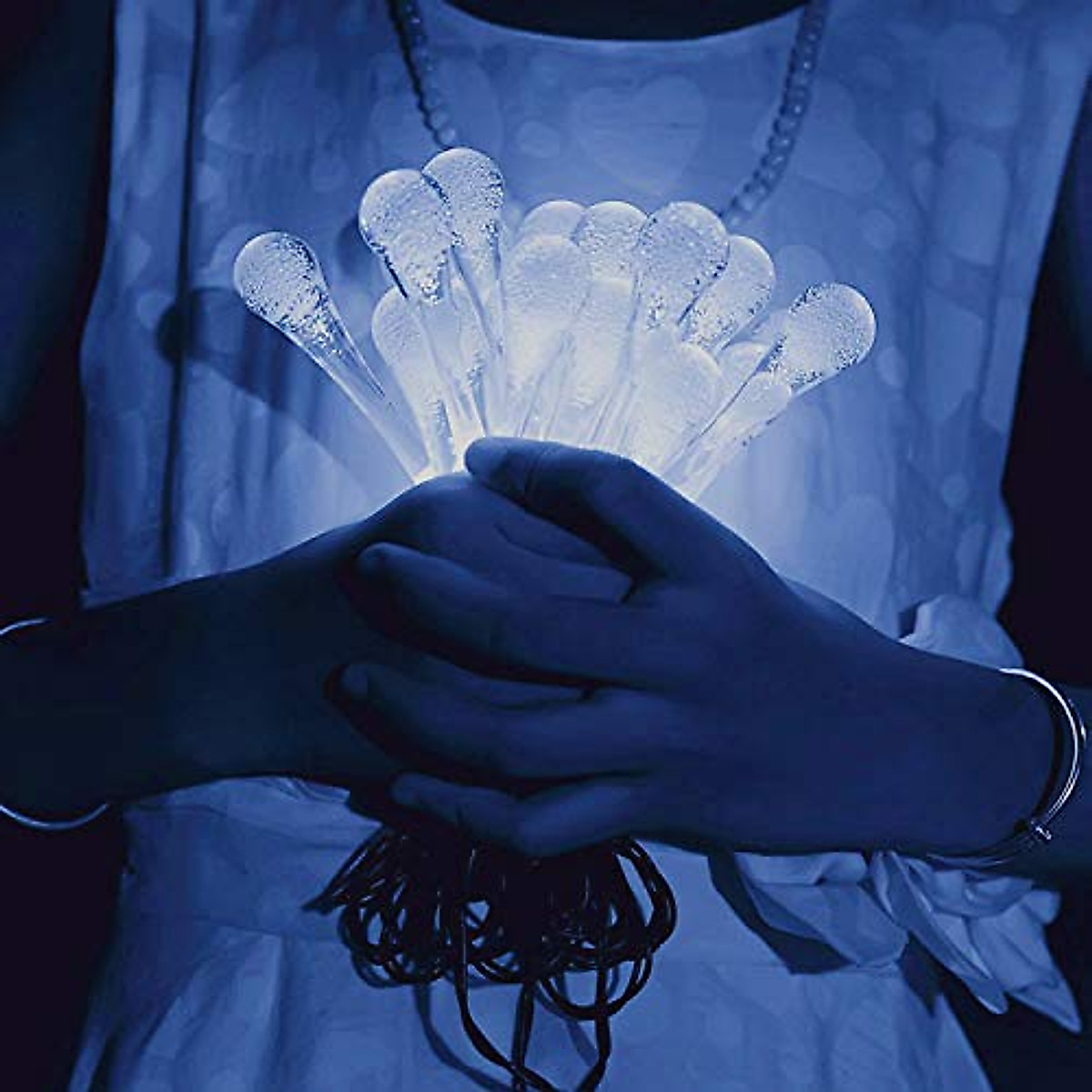 JMEXSUSS 2 Pack Solar Water Drop String Lights, Total 41.6FT 60 LED Solar Powered String Lights Outdoor Waterproof, 8 Modes White Solar Teardrop Lights for Gardens Patio Yard Party Holiday Decor