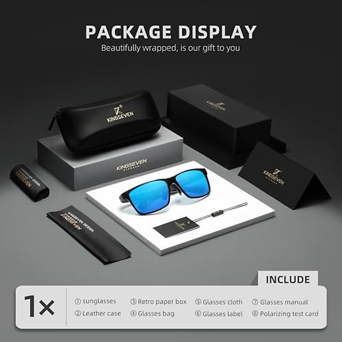 KINGSEVEN Men Polarized Sunglasses Aluminum Magnesium Sun Glasses Driving Glasses Rectangle Shades For Men Oculos masculino (Black Blue)