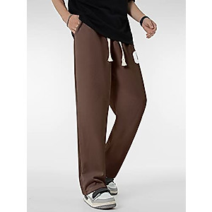 SHENHE Men's Elastic Waist Drawstring Sweatpants Straight Leg Loose Pants Trousers Coffee Brown M
