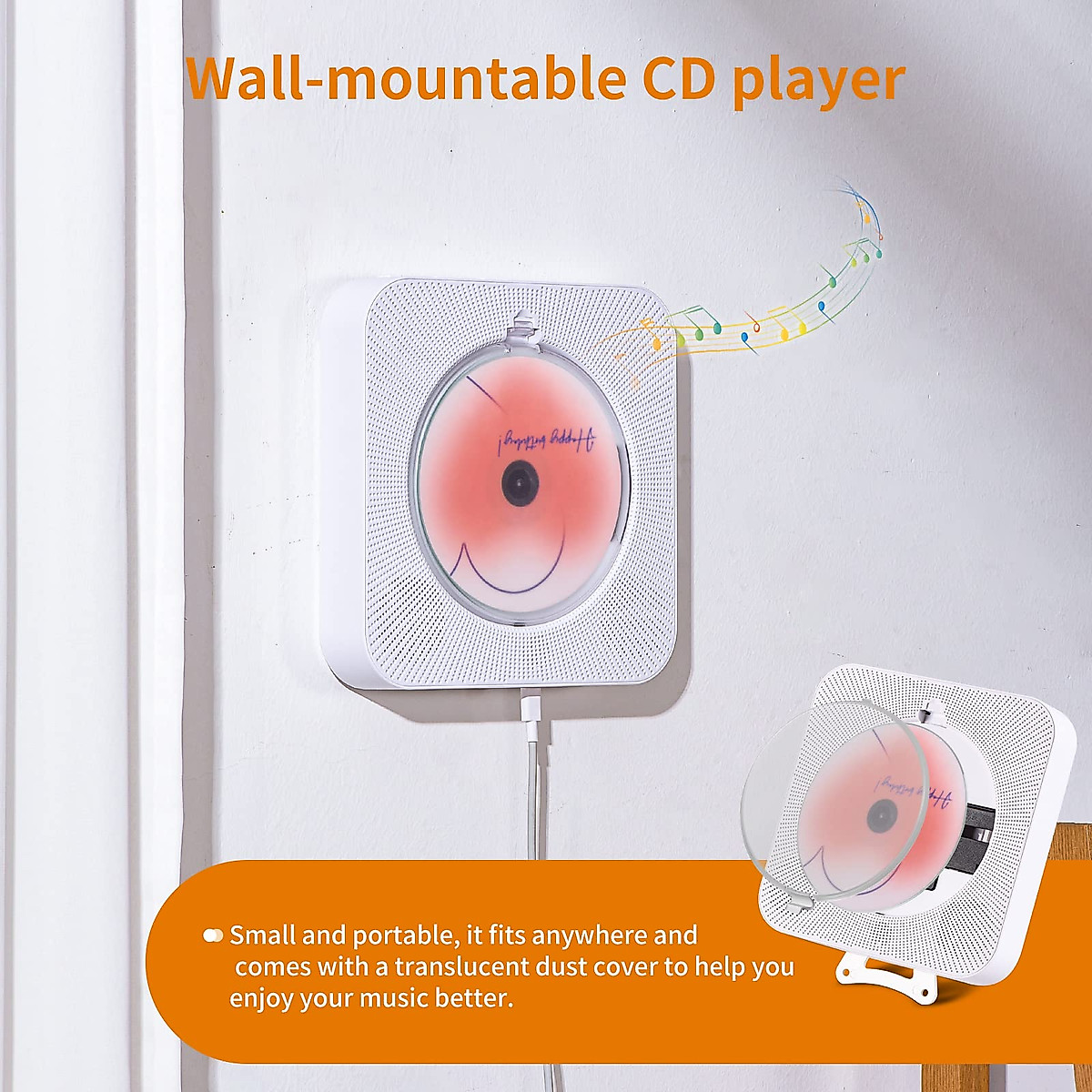Yintiny Rechargeable Cute CD Player with Blutooth 5.0, Portable Music Player for Home Decor, Remote Control, Support AUX in Cable&USB, HiFi Bluetooth Player