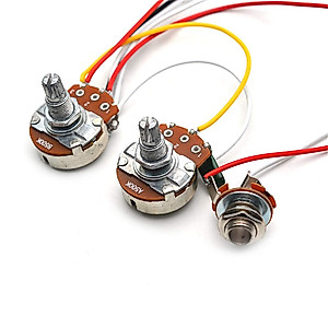 SAPHUE Guitar Wiring Harness Set Prewired 500K Big Pots 5 Way Switch Wiring Harness Kit with 6.35 Output/Black Knobs for Electric Guitar