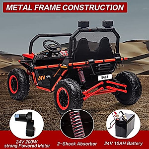 MOLACHI 24V 10AH Ride on Cars 2 Seater,Electric Cars Vehicles with 2x200W Powerful Motors,Metal Frame, Brake&Gas Pedal, EVA Tires, 3 Speed, Led Light, Bluetooth, 2 Spring Suspension(Red)