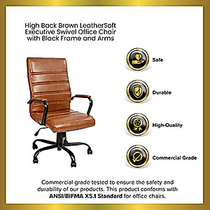 Merrick Lane Milano Contemporary High-Back Brown Faux Leather Home Office Chair with Padded Black Arms