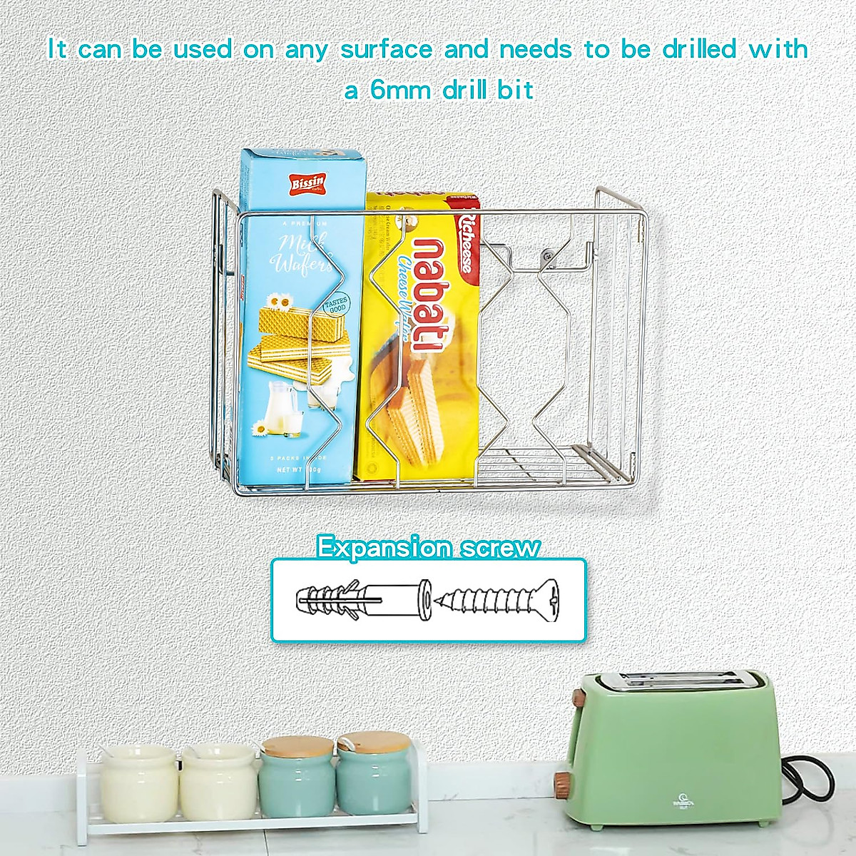 YQh Wall Mount Kitchen Wrap Organizer Rack, Kitchen Wrap Organizer Rack, Mounts to Solid Cabinet Doors or Walls, Tall Basket Door Mount Cabinet Organizer