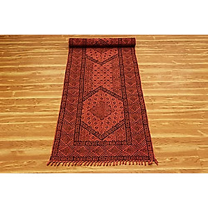 Casavani Hand Block Printed Area Rug Geometric Red Cotton Dhurrie Floor Carpet For Doormat Best Uses For Hallway Runner Rug Bedroom,Living Room,Dining Room,Purch 7x10 Feet