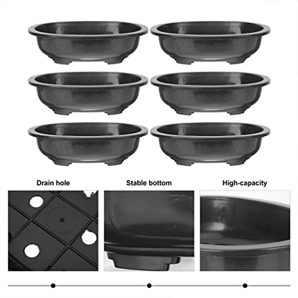 ERINGOGO 6 PCS Bonsai Training Pots, 15'' Oval Bonsai Planter Pot with Drainage Hole, Plastic Large Deep Flower Pot Plants Growing Pots for Nursery, Garden, Balcony