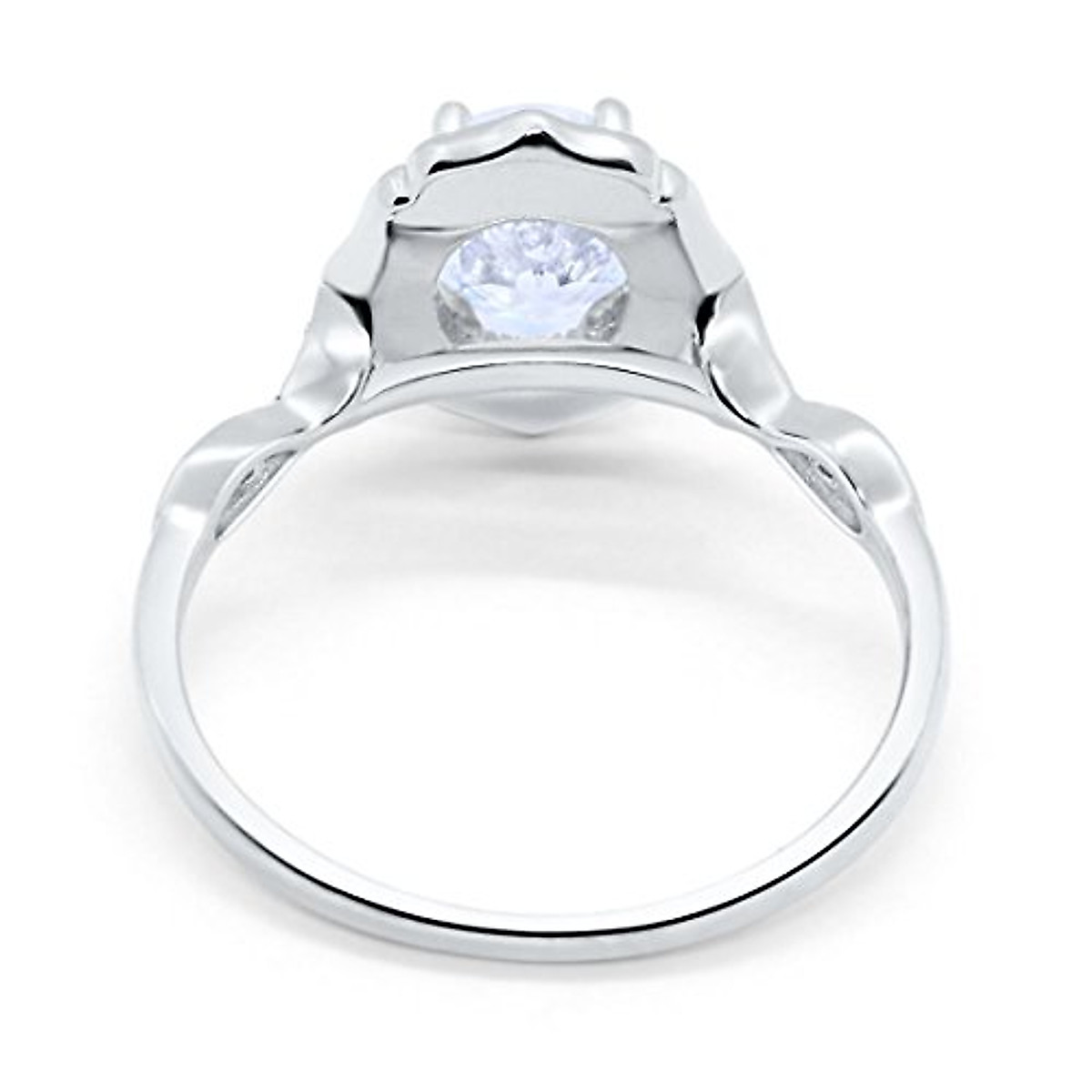 Blue Apple Co. Simulated Cubic Zirconia Size-5 Art Deco Antique Style Wedding Engagement Ring Oval Round CZ 925 Sterling Silver