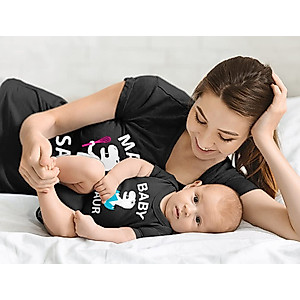Tstars Mama & Baby Saur Gift for New Moms Mothers Day Mom and Daughter Son Matching Outfits Mom Shirt & Baby Bodysuit Set Mom Black Medium/Baby Black Newborn (0-3M)
