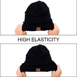 Rosoz 1&2 Packs Ponytail Beanie for Women,Winter Warm Beanie Tail Soft Stretch Cable Knit Messy High Bun Hat