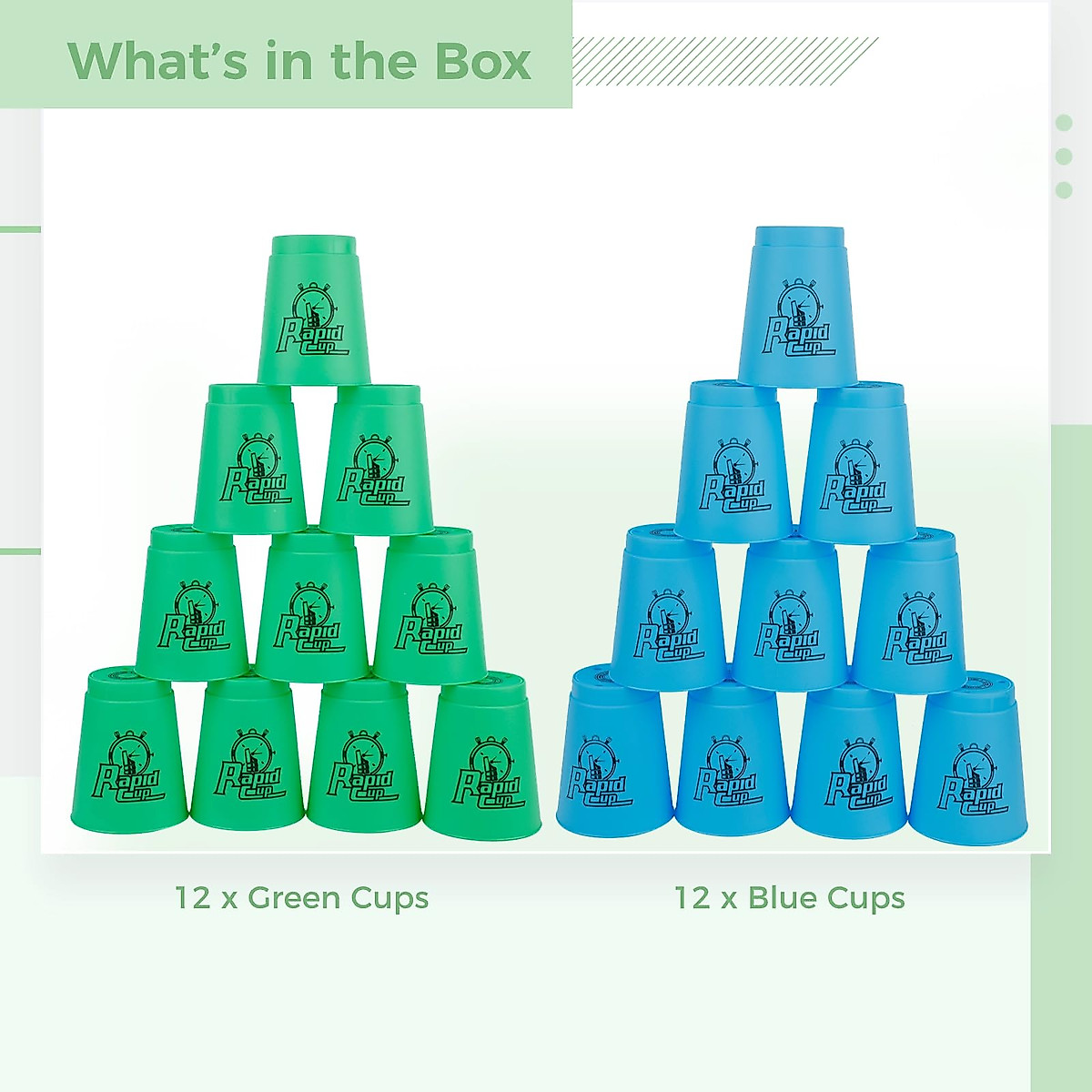 yeesport Sport Stacking Cups, 24pcs Sports Stacking Cups Speed Training Game for Challenge Competition Travel Party Gift for Kids and Adults (Blue+Green)