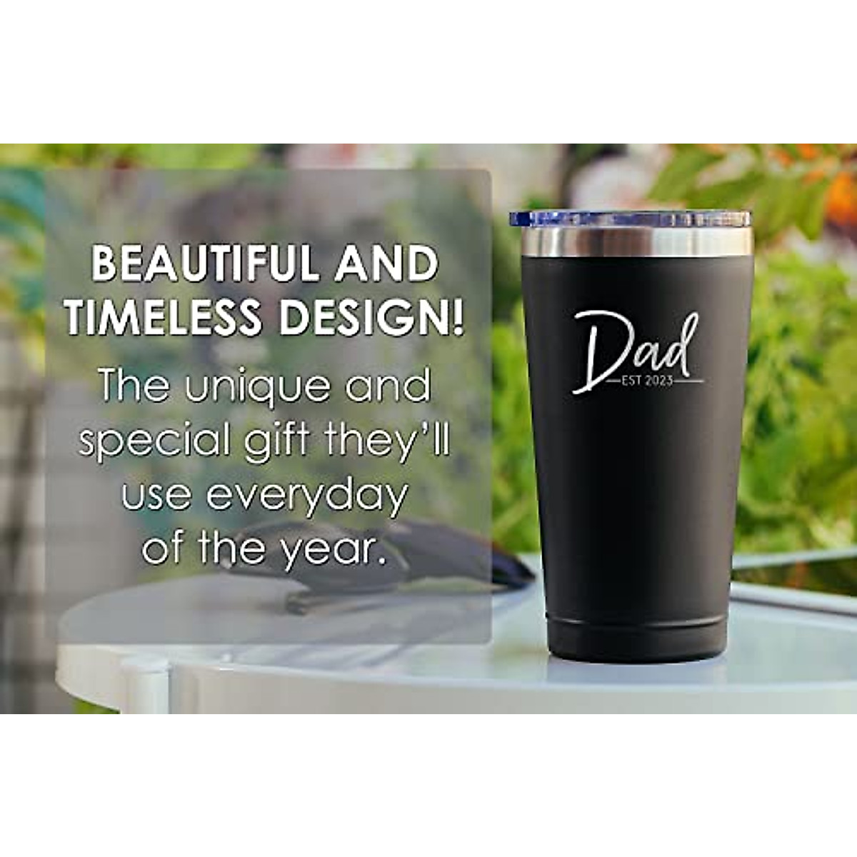 New Dad Gifts for Men - Dad EST 2023, 16 oz Insulated Coffee Tumbler with Lid - First Time Dad Gifts for Fathers Day - Gifts for New Dad - New Parents Gifts for Dads Ideas - Dad Tumbler Cup - Black