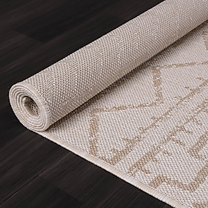 Beverly Rug Waikiki Indoor Outdoor Rug 6x9, Washable Outside Carpet for Patio, Deck, Porch, Trellis Area Rug, Water Resistant, Beige - White