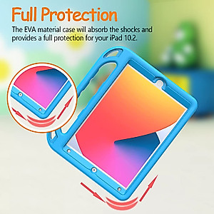 eTopxizu Kids Case with Built-in Screen Protector for New iPad 10.2 Inch 2021/2020/2019 (9th/8th/7th Gen), Shockproof Handle Stand Case for 2021/2020/2019 iPad 10.2, iPad Air 3 10.5 2019, Blue