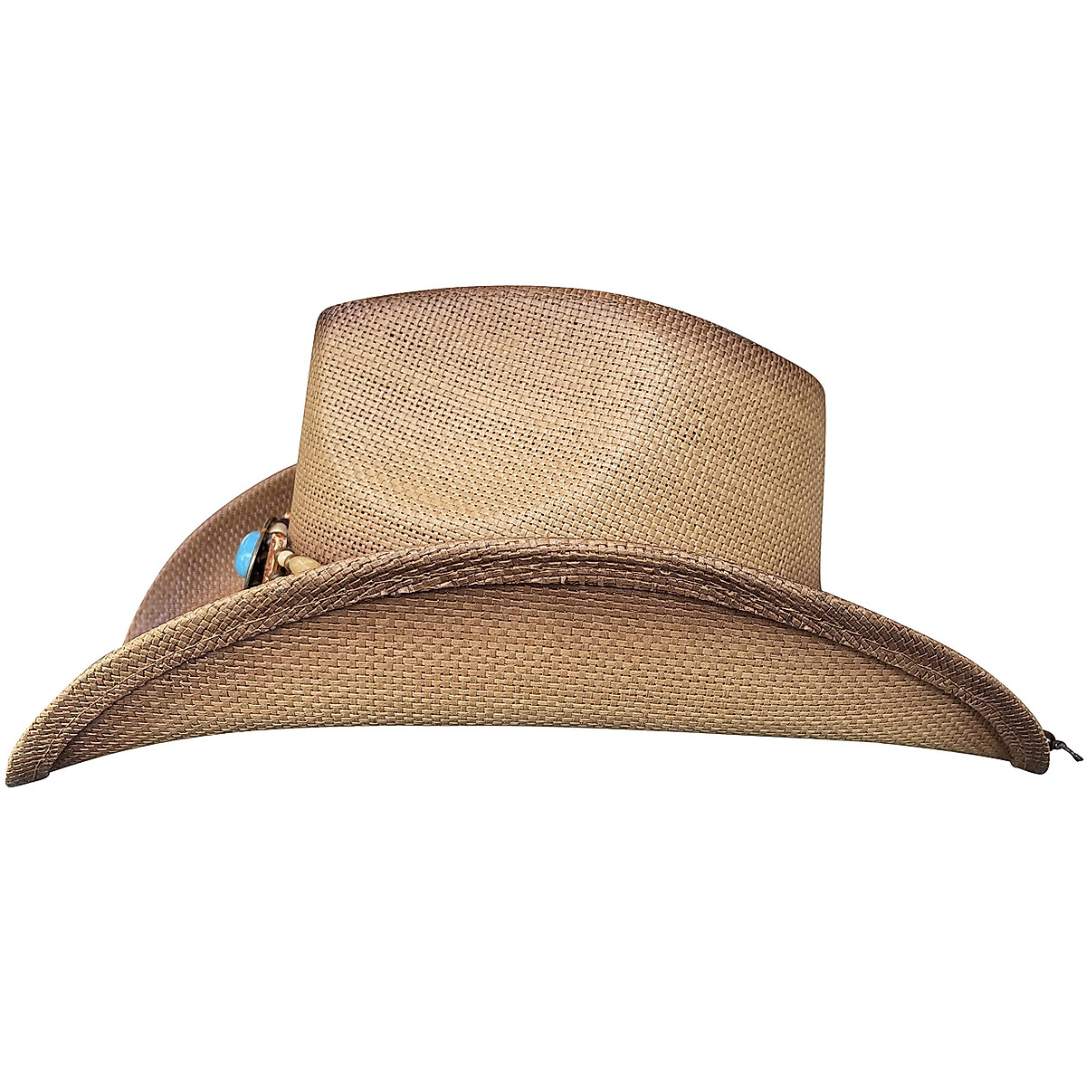 Western Outback Cowboy Hat Men's Women's Style Straw Felt Canvas Brown/Blue Gemstone (ST-18-BR)