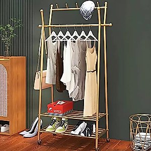 HEONITURE Gold Clothing Rack with Shelves, Rolling Garment Rack for Hanging Clothes, Heavy Duty Choset Clothes Rack for Indoor Bedroom Sturdy Steel Frame（31.5"）