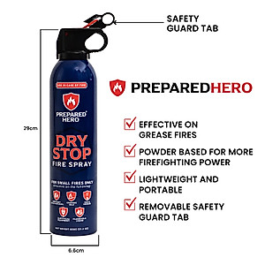 Dry Stop Fire Spray by Prepared Hero - 1 Pack - Portable Fire Extinguisher for Home, Car, Garage, Kitchen - Works on Electrical, Grease, Battery Fires & More - Compact, Easy to Use