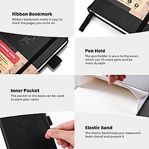 molekaus Password Book with Alphabetical Tabs Small Password Keeper with Extra Password Space to Change Password. Password Notebook for Home or Office for Internet Log In, 6.1*3.7in black small