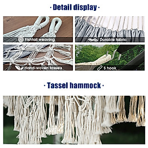 Anyoo Hammock Garden Cotton Hammock Comfortable Fabric Elegant Deluxe Tassels Durable Swing Hammock Up to 450lbs Portable Hammock with Travel Bag,Perfect for Porch Patio Yard Bedroom Outdoor/Indoor