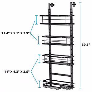 Moforoco Over The Door Shower Caddy, Hanging Shower Organizer Storage, 4-Tier Black Over The Door Pantry Organizer for Inside Shower, Home & Kitchen Organization