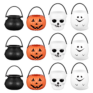 12pcs Halloween Trick Or Treat Pots Mini Witch Cauldron Pots Pumpkin Candy Bucket Novelty Candy Holder Pot with Handle Party Favors Supplies Decoration