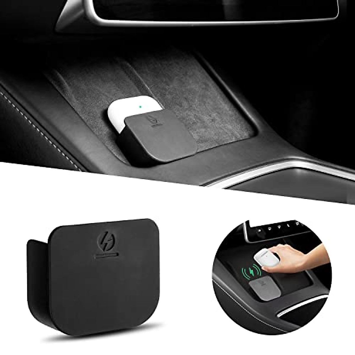 CHARGEOP Airpods Mount Designed for 2021 2022 Tesla Model 3/Y Wireless Charging Pad Car Center Council Interior Accessories, Compatible with Airpods 3rd Generation, Airpods Pro