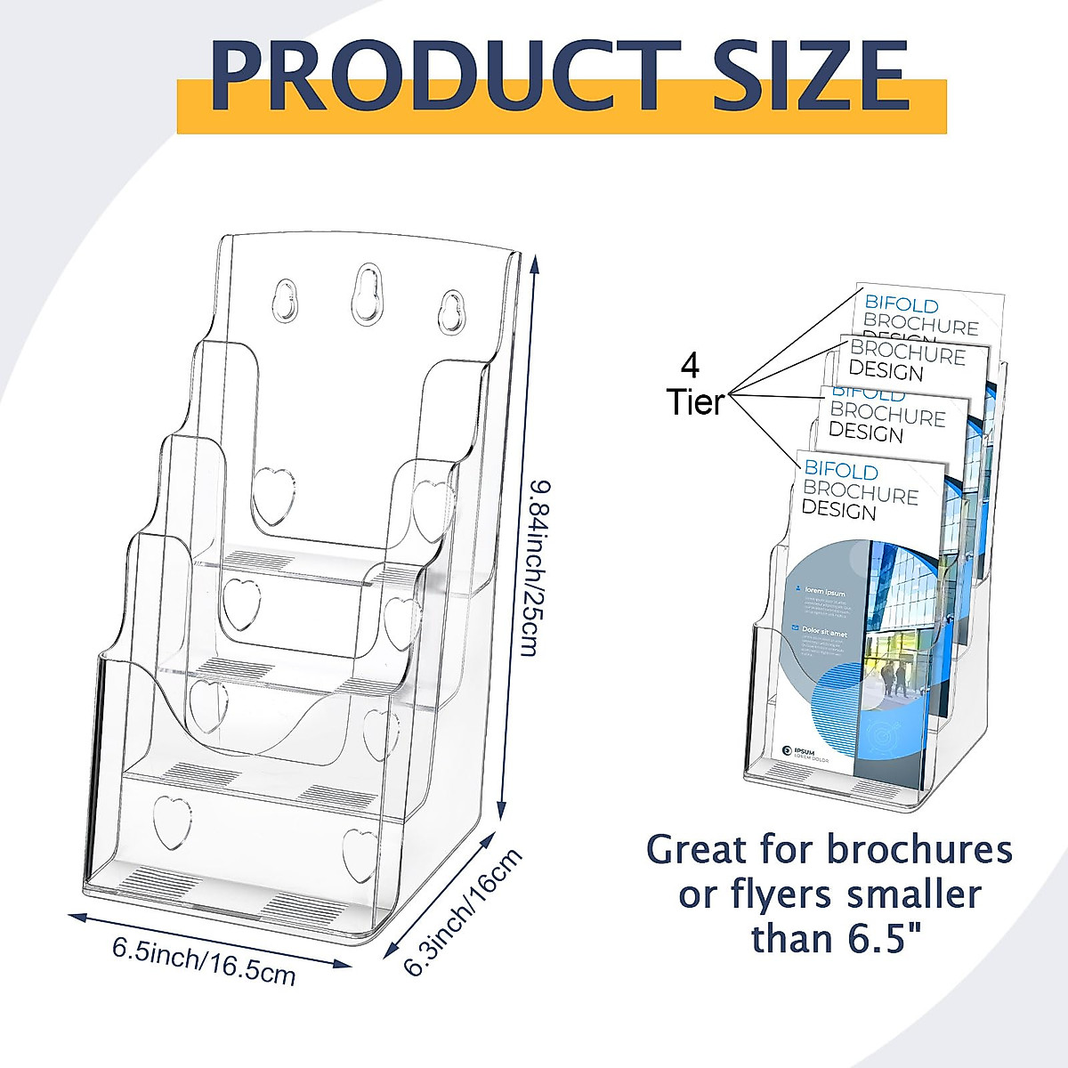 Crtiin 2 Pieces Acrylic Brochure Holder Brochure Display Stand 4 Tier Clear Pamphlet Flyer Holder Acrylic Magazine Holder Clear Acrylic Organizer for Wall Mount or Countertop (6 x 9 Inch)