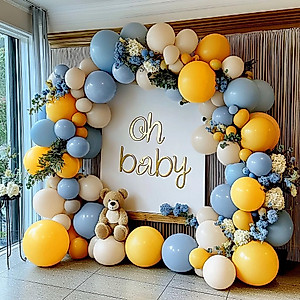 Blue Yellow Balloon Garland Double Stuffed Latex White Sand Balloons Dusty Blue Yellow White Balloon Arch Kit for Baby Shower Wedding Birthday Gender Reveal Party Decorations