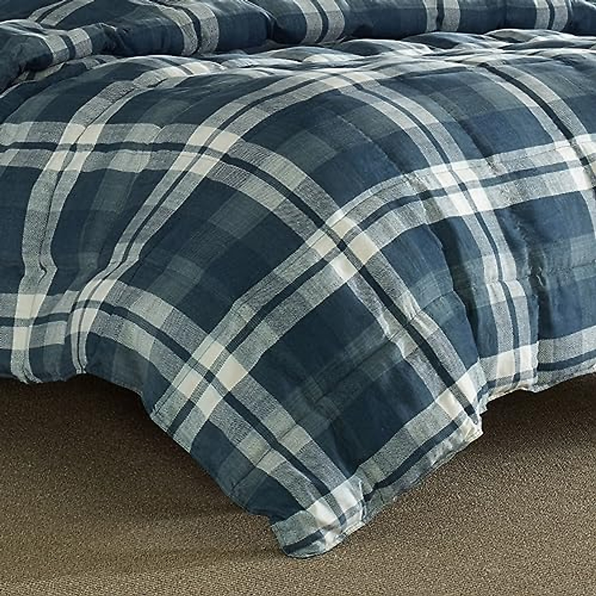 Nautica Home Ultra Soft & Cozy Microsuede Reversible Plaid Quilted Comforter Matching Shams, 3-Piece Bedding Set, Queen, Navy/Blue/White