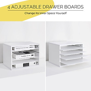 LAPTAIN Desktop File Sorter with 4 Adjustable Shelves for Home and Office, Paper Letter Tray Organizer Wall Mount, White