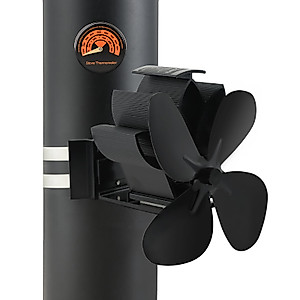 gohantee Heat Powered Stove Fan 4 Blades, Flue Pipe Hanging Fireplace Fan for Wood Logs Burners Fireplace Eco Friendly Efficiently Wood Stove Pipe Fan with Thermometer