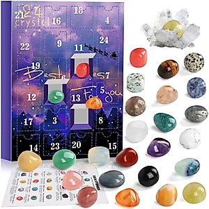 JELMOK Advent Calendar 2024, 24 Days Natural Healing Crystal Gemstones Minerals & Fossils Advent Calendar Crystals Christmas Calendar Enthusiasts Rocks Collection for Xmas Girls Boys Kids Men Women (Purple)