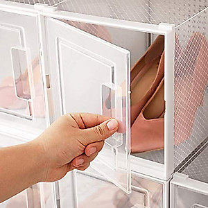 SONGMICS Plastic Shoe Boxes, Tall Shoe Storage Organizers for High Heels, Ankle Boots, High Tops, Pack of 10, Stackable and Foldable, Clear Front Door, Transparent ULSP001W01