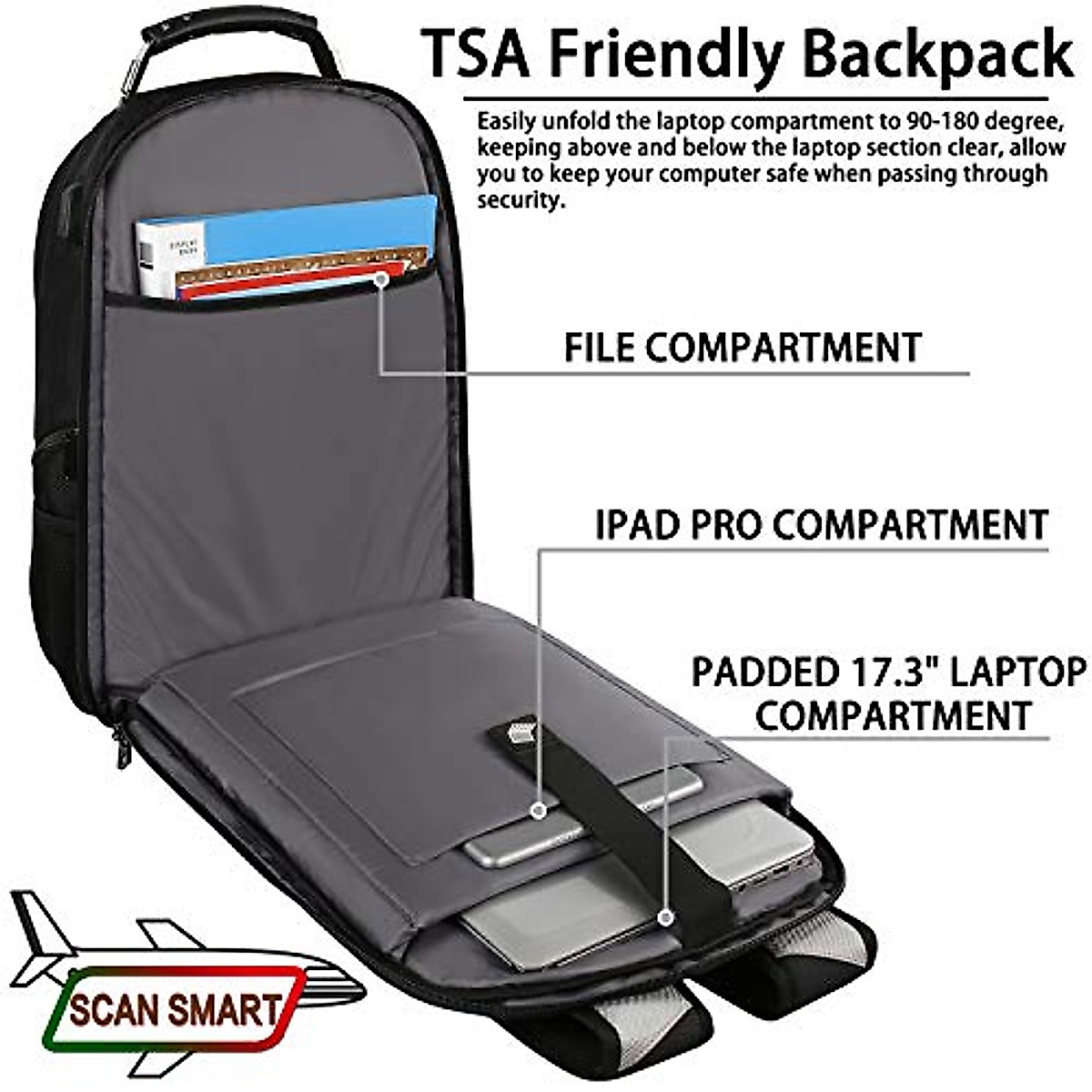 Mogplof 17 inch Laptop Backpack, Large Travel Backpack with USB Charge Port, Water Resistant Travel Backpack Airline Approved for on Bisuness, College Bookbag Durable, TSA Friendly Backpack Luggage