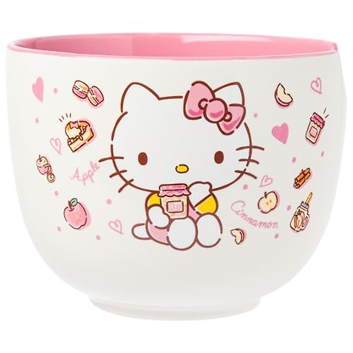 Silver Buffalo Sanrio Hello Kitty Apples and Cinnamon Ceramic Ramen Noodle Rice Bowl with Chopsticks and Spoon, Microwave Safe, 20 Ounces