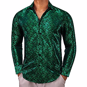 YOHOWA Men's Silk Shirt Paisley Button Down Dress Shirts Regular Fit Long Sleeve Shirt Formal Casual Green