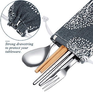 Outus 20 Pieces Straw Carrying Case Reusable Straws Cutlery Pouch Portable Straw Travel Canvas Bag for Straws, Knife, Fork, Spoon, Chopsticks