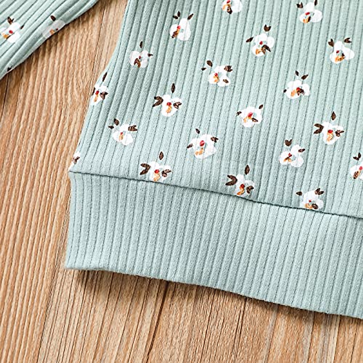 Kids Baby Girl Floral Clothes Set Ruffle Long Sleeve Pullover Tops + Bowknot Pants 2PCS Girls Outfits (Green, 2-3T)