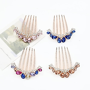 inSowni 4 Pack Luxury Glitter Sparkly Gems Crystal Rhinestones Pearl Metal Hair Side Combs Slides with Long Teeth Bun Chignon Updo Hairpins Barrettes Hair Clips Accessories for Women Girls