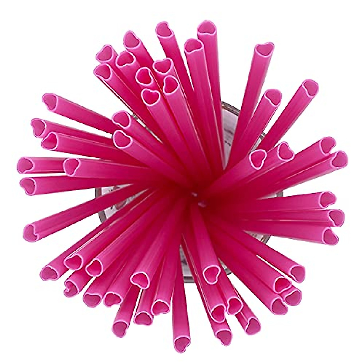 WerkaSi 100Pcs Heart Straws Disposable 8.26-inch Pink Plastic Party Straws Pink Drinking Straws
