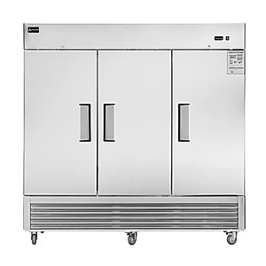 Aceland Commercial Freezer 82"W 3 Door 3 Section Stainless Steel Reach-in Solid Door Upright Fan Cooling 72 Cu.ft Freezer for Restaurant, Bar, Shop, etc