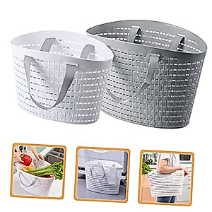 2pcs Plastic Laundry Basket The Tote Bag Basket for Blankets Hanger for Storage All Toiletry Bucket Cleaning Basket Hollow-out Basket Sundries Storage Bin Bedroom Storage Basket HOMOCONO