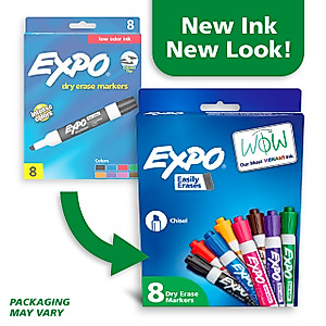 EXPO Low Odor Dry Erase Markers, Chisel Tip, Assorted Colors, 8 Pack