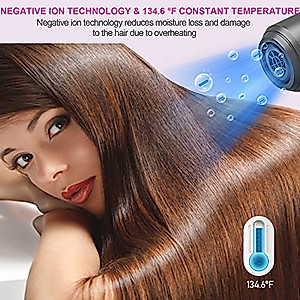 Ionic Hair Dryer, 1800W Professional Blow Dryer (with Powerful AC Motor), Negative Ion Technolog, 3 Heating/2 Speed/Cold Settings, Contain 2 Nozzles and 1 Diffuser, for Home Salon Travel Woman Kids