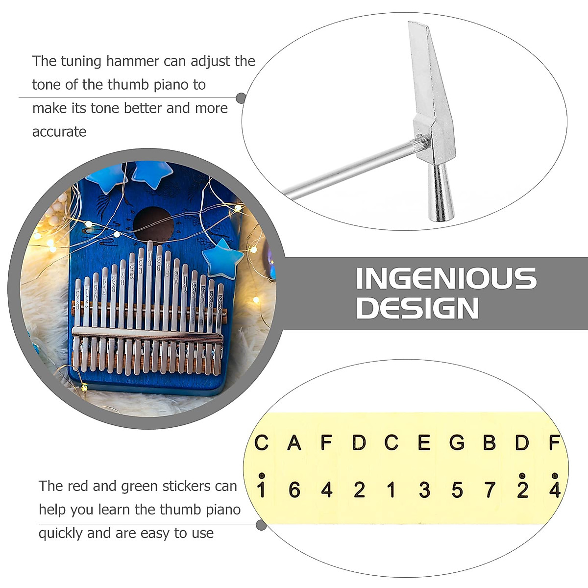 22pcs Finger Piano Accessory Kit Tuning Hammer Kalimba Thumb Sleeve Scale Stickers Cleaning Cloth Musical Instrument Accessories