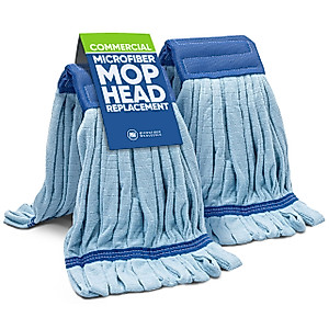 Commercial Mop Head Replacement – 2 Pack Blue Medium Microfiber Tube Mop | Industrial Wet Mops | Refill Heads, Machine Washable, Heavy Duty | Hardwood, Tile, Laminate, Vinyl Floors