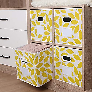 MAX Houser Fabric Storage Bins Cubes Baskets Containers with Dual Plastic Handles for Home Closet Bedroom Drawers Organizers, Foldable, Set of 4 (Yellow)