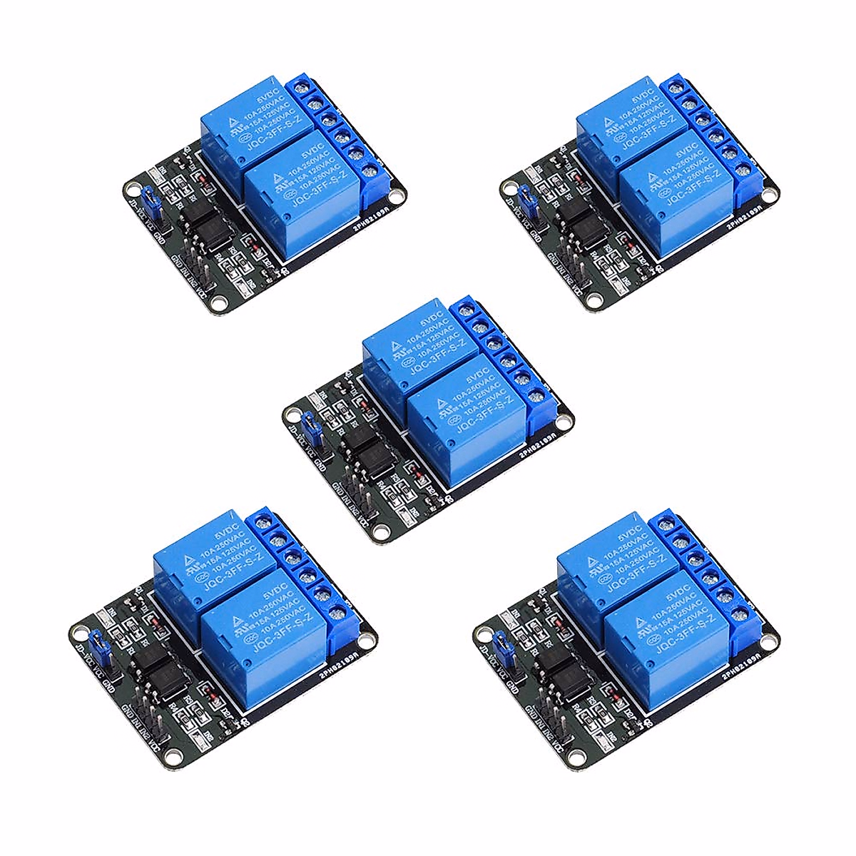 Geekstory 5PCS 2 Channel 5V Relay Module 10A with Optocoupler Low Level Trigger Expansion Board for Arduino R3 MEGA 2560 1280 DSP ARM PIC AVR DSP Electronic STM32 Raspberry Pi
