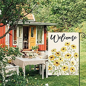 AVOIN colorlife Spring Flower Garden Flag 12x18 Inch Double Sided Outside, Yellow Daisy Sunflower Welcome Yard Outdoor Flag