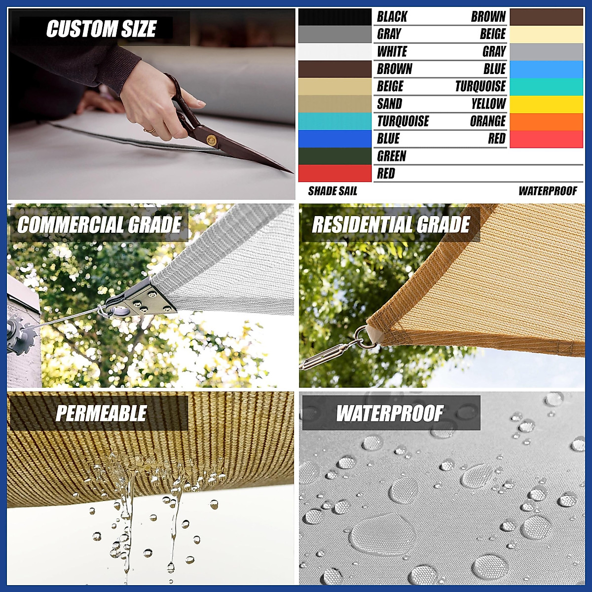 ShadeMart 12' x 16' Beige Sun Shade Sail Rectangle Canopy Fabric Cloth Screen, Water and Air Permeable & UV Resistant, Heavy Duty, Carport Patio Outdoor - (We Customize Size)